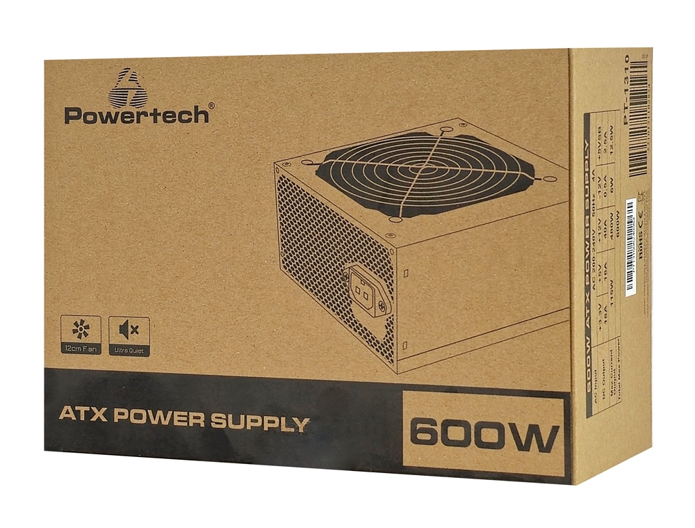 POWERTECH τροφοδοτικό PC PT-1310, 600W, ATX, 120mm Fan - Technogate
